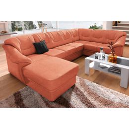 Sit & More Wohnlandschaft SIT & MORE "Savona U-Form, B: 320 cm", orange (terra), B:320cm H:90cm T:211cm, Luxus-Kunstleder;Primabelle-Microfaser;NaturLederKorpus ist mit passendem Luxus-Kunstleder bezogen. Bitte beachten Sie, dass Lederbezüge mehr Nähte aufweisen als Stoffbezüge;Struktur, Sofas, optional Bettfunktion, Federkern
