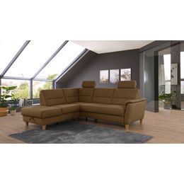 Ecksofa Home Affaire "Palmera L-Form, B: 236 cm", braun (messing), B:236cm H:89cm T:212cm, 100% Polyester;Struktur (100% Polyester);Luxus-Microfaser in Lederoptik (100% Polyester), Sofas, Ecksofa, optional Bettfunktion & Bettkasten, Federkern