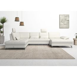 Wohnlandschaft Places of Style "Costello U-Form, B: 363 cm mit Sitztiefen-, Armteilverstellung &", weiß (altweiß), B:363cm H:89cm T:223cm, Luxus-Microfaser (90% Polyester, 10% Polyamid);Samtoptik (100% Polyester), Sofas, 3 Nierenkissen, optional Bettfunktion & Bettkasten