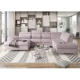 Sit & More Wohnlandschaft SIT & MORE "Cabrio U-Form, B: 359 cm, mit Sitztiefen-, Arm- & Kopfteilverstellung", rosa (rose), B:359cm H:87cm T:230cm, 100% Polyester, Sofas, 3 Nierenkissen, Federkern, optional Bettfunktion und Stauraum