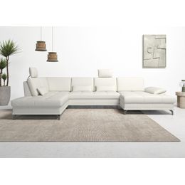 Wohnlandschaft Places of Style "Costello U-Form, B: 363 cm mit Sitztiefen-, Armteilverstellung &", weiß (altweiß), B:363cm H:89cm T:223cm, Luxus-Microfaser (90% Polyester, 10% Polyamid);Samtoptik (100% Polyester), Sofas, 3 Nierenkissen, optional Bettfunktion & Bettkasten