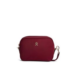 Mini Bag Tommy Hilfiger "POPETTE CAMERA BAG", Damen, Gr. B/H/T: 22cm x 15cm x 6,5cm, rot (dunkelrot), Leder, Nylon, Taschen, Damen Umhängetasche, Schultertasche mit TH-Schmuckelement