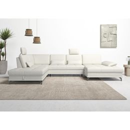 Wohnlandschaft Places of Style "Costello U-Form, B: 363 cm mit Sitztiefen-, Armteilverstellung &", weiß (altweiß), B:363cm H:89cm T:223cm, Luxus-Microfaser (90% Polyester, 10% Polyamid);Samtoptik (100% Polyester), Sofas, 3 Nierenkissen, optional Bettfunktion & Bettkasten