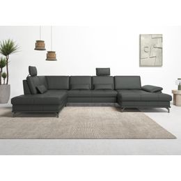 Wohnlandschaft Places of Style "Costello U-Form, B: 363 cm mit Sitztiefen-, Armteilverstellung &", grau (anthrazit), B:363cm H:89cm T:223cm, Luxus-Microfaser (90% Polyester, 10% Polyamid);Samtoptik (100% Polyester), Sofas, 3 Nierenkissen, optional Bettfunktion & Bettkasten