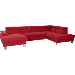 Wohnlandschaft COTTA "Komaris U-Form, B: 320 cm", rot, B:320cm, Microfaser PRIMABELLE (100% Polyester);Kunstleder SOFTLUX;Feinstruktur (100% Polyester);Kunstleder SOFTLUX/Struktur (100% Polyester);NaturLEDER, Sofas, mit Kopfteilverstellung, optional Bettfunktion, Bettkasten & Licht