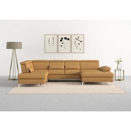 Sit & More Wohnlandschaft SIT & MORE "Cabrio U-Form, B: 359 cm, mit Sitztiefen-, Arm- & Kopfteilverstellung", gelb (curry), B:359cm H:87cm T:230cm, Sofas, 3 Nierenkissen, Federkern, optional Bettfunktion und Stauraum