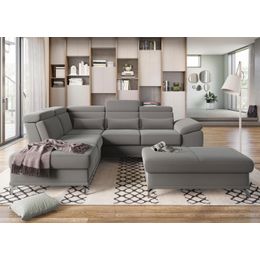 Sit & More Ecksofa SIT & MORE "Cabrio L-Form, B: 274 cm, mit Sitztiefen-, Arm- & Kopfteilverstellung", grau, B:274cm H:87cm T:230cm, 100% Polyester, Sofas, Ecksofa, 3 Nierenkissen, Federkern, optional Bettfunktion und Stauraum