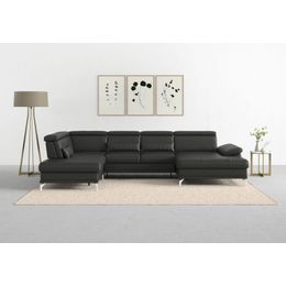 Sit & More Wohnlandschaft SIT & MORE "Cabrio U-Form, B: 359 cm, mit Sitztiefen-, Arm- & Kopfteilverstellung", grau (anthrazit), B:359cm H:87cm T:230cm, Sofas, 3 Nierenkissen, Federkern, optional Bettfunktion und Stauraum
