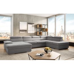 Sit & More Wohnlandschaft SIT & MORE "Valantine U-Form, B: 349 cm", grau, B:349cm H:73cm T:226cm, 100% Polyester, Sofas, mit Arm- & Kopfteilverstellung, optional mit Bettfunktion