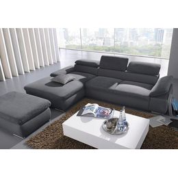 Sit & More Ecksofa SIT & MORE "Valantine L-Form, B: 286 cm", grau (dunkelgrau), B:286cm H:73cm T:174cm, 100% Polyester;Luxus-Kunstleder/Struktur (88% Polyester, 12% Polyamid), Sofas, Ecksofa, mit Arm- & Kopfteilverstellung, optional mit Bettfunktion