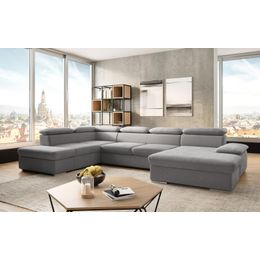 Sit & More Wohnlandschaft SIT & MORE "Valantine U-Form, B: 349 cm", grau, B:349cm H:73cm T:226cm, 100% Polyester, Sofas, mit Arm- & Kopfteilverstellung, optional mit Bettfunktion