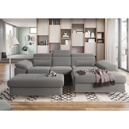 Sit & More Ecksofa SIT & MORE "Cabrio L-Form, B: 295 cm, mit Sitztiefen-, Arm- & Kopfteilverstellung", grau, B:295cm H:87cm T:180cm, 100% Polyester, Sofas, Ecksofa, 2 Nierenkissen, Federkern, optional Bettfunktion und Stauraum