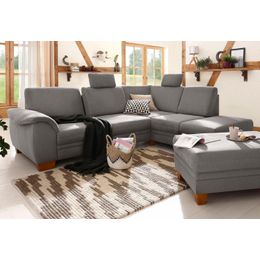 Ecksofa Home Affaire "Husum L-Form", grau, B:269cm H:90cm T:219cm, Luxus-Microfaser mit Druck (100% Polyester);Luxus-Microfaser in Lederoptik (100% Polyester);Luxus-Microfaser ALTARA NUBUCK (100% Polyester), Sofas, Ecksofa, mit Sitztiefenverstellung, Federkern-Polsterung und Kontrastnaht
