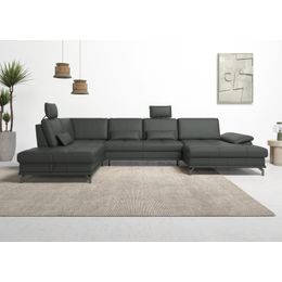 Wohnlandschaft Places of Style "Costello U-Form, B: 363 cm mit Sitztiefen-, Armteilverstellung &", grau (anthrazit), B:363cm H:89cm T:223cm, Luxus-Microfaser (90% Polyester, 10% Polyamid);Samtoptik (100% Polyester), Sofas, 3 Nierenkissen, optional Bettfunktion & Bettkasten