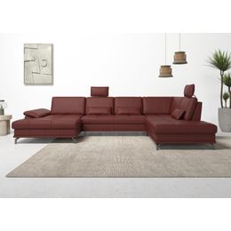 Wohnlandschaft Places of Style "Costello U-Form, B: 363 cm mit Sitztiefen-, Armteilverstellung &", rot (merlot), B:363cm H:89cm T:223cm, Luxus-Microfaser (90% Polyester, 10% Polyamid);Samtoptik (100% Polyester), Sofas, 3 Nierenkissen, optional Bettfunktion & Bettkasten
