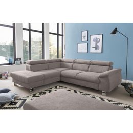 Ecksofa COTTA "Komaris L-Form, B: 249 cm", grau, B:249cm H:72cm T:100cm, Microfaser PRIMABELLE (100% Polyester);Kunstleder SOFTLUX;Feinstruktur (100% Polyester);Kunstleder SOFTLUX/Struktur (100% Polyester);NaturLEDER, Sofas, Ecksofa, mit Kopfteilverstellung, optional Bettfunktion, Bettkasten & Licht