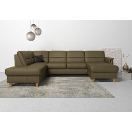 Wohnlandschaft Home Affaire "Palmera U-Form, B: 308 cm", grün (olive), B:308cm H:89cm T:212cm, Luxus-Microfaser (100% Polyester);Struktur (100% Polyester);Luxus-Microfaser in Lederoptik (100% Polyester), Sofas, optional Bettfunktion & Bettkasten, Federkern