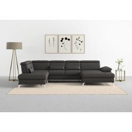 Sit & More Wohnlandschaft SIT & MORE "Cabrio U-Form, B: 359 cm, mit Sitztiefen-, Arm- & Kopfteilverstellung", braun (mokka), B:359cm H:87cm T:230cm, Sofas, 3 Nierenkissen, Federkern, optional Bettfunktion und Stauraum