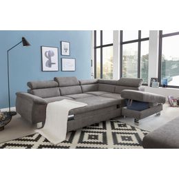 Ecksofa COTTA "Komaris L-Form, B: 249 cm", grau, B:249cm H:72cm T:100cm, Microfaser PRIMABELLE (100% Polyester);Kunstleder SOFTLUX;Feinstruktur (100% Polyester);Kunstleder SOFTLUX/Struktur (100% Polyester);NaturLEDER, Sofas, Ecksofa, mit Kopfteilverstellung, optional Bettfunktion, Bettkasten & Licht
