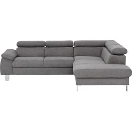 Ecksofa COTTA "Komaris L-Form, B: 249 cm", grau, B:249cm H:72cm T:100cm, Microfaser PRIMABELLE (100% Polyester);Kunstleder SOFTLUX;Feinstruktur (100% Polyester);Kunstleder SOFTLUX/Struktur (100% Polyester);NaturLEDER, Sofas, Ecksofa, mit Kopfteilverstellung, optional Bettfunktion, Bettkasten & Licht