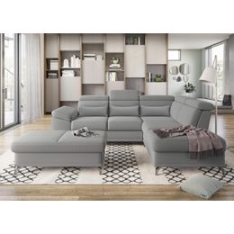 Sit & More Ecksofa SIT & MORE "Cabrio L-Form, B: 274 cm, mit Sitztiefen-, Arm- & Kopfteilverstellung", grau, B:274cm H:87cm T:230cm, 100% Polyester, Sofas, Ecksofa, 3 Nierenkissen, Federkern, optional Bettfunktion und Stauraum