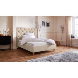 Polsterbett Home Affaire "Sunley 140", beige, B:163cm L:210cm, Struktur (100% Polyester);Samtstoff (100% Polyester), Betten, Kreuzsteppung, Kopfteilhöhe 142 cm, ohne oder mit Matratze/Lattenrost