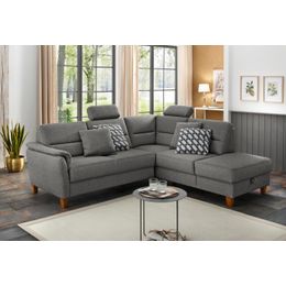 Ecksofa Home Affaire "Palmera L-Form, B: 236 cm", grau, B:236cm H:89cm T:212cm, 100% Polyester;Struktur (100% Polyester);Luxus-Microfaser in Lederoptik (100% Polyester), Sofas, Ecksofa, optional Bettfunktion & Bettkasten, Federkern, Topseller
