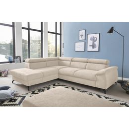 Ecksofa COTTA "Kitty L-Form, B: 249 cm", beige, B:249cm H:72cm T:207cm, Microfaser (100% Polyester);Flachgewebe (100% Polyester), Sofas, Ecksofa, mit Kopfteilverstellung, optional Bettfunktion & Bettkasten