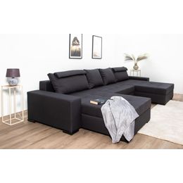 Wohnlandschaft Collection AB "Josy XXXL-Relax U-Form, B: 352 cm", grau (dunkelgrau), B:352cm H:41cm T:161cm, 100%Polyester, Sofas, Wohnlandschaft, mit Bettfunktion, Bettkasten & 2 Nackenkissen, Federkern, Topseller