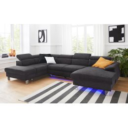 Wohnlandschaft COTTA "Komaris U-Form, B: 320 cm", braun (mud), B:320cm, Microfaser PRIMABELLE (100% Polyester);Kunstleder SOFTLUX;Feinstruktur (100% Polyester);Kunstleder SOFTLUX/Struktur (100% Polyester);NaturLEDER, Sofas, mit Kopfteilverstellung, optional Bettfunktion, Bettkasten & Licht
