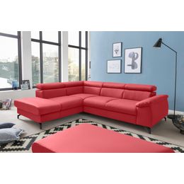 Ecksofa COTTA "Kitty L-Form, B: 249 cm", rot, B:249cm H:72cm T:207cm, Microfaser (100% Polyester);Flachgewebe (100% Polyester), Sofas, Ecksofa, mit Kopfteilverstellung, optional Bettfunktion & Bettkasten
