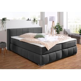 Boxspringbett Home Affaire "Chelles", grau (schiefer), B:207cm L:225cm, Samtoptik (100% Polyester);Bezug der Spiegelfl&auml;che Matratzendrell aus 100% Polyester;Struktur fein 100% Polyester), Komplettbetten, Boxspringbett, inkl. Kaltschaumtopper, in 5 Breiten und 3 Matratzenarten