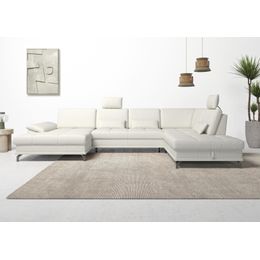 Wohnlandschaft Places of Style "Costello U-Form, B: 363 cm mit Sitztiefen-, Armteilverstellung &", weiß (altweiß), B:363cm H:89cm T:223cm, Luxus-Microfaser (90% Polyester, 10% Polyamid);Samtoptik (100% Polyester), Sofas, 3 Nierenkissen, optional Bettfunktion & Bettkasten