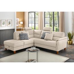 Ecksofa Home Affaire "Palmera L-Form, B: 236 cm", beige (natur), B:236cm H:89cm T:212cm, 100% Polyester;Struktur (100% Polyester);Luxus-Microfaser in Lederoptik (100% Polyester), Sofas, Ecksofa, optional Bettfunktion & Bettkasten, Federkern