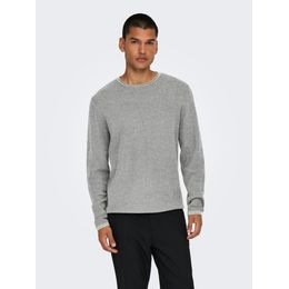 Only & Sons Strickpullover ONLY & SONS "ONSERIC REG 12 STRUC CREW KNIT", Herren, Gr. M, light grau melange detail:with medium grau melange, Strick, Obermaterial: 100% Baumwolle, meliert, regular fit normal, Rundhals, eingefasste Kante, Pullover