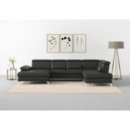 Sit & More Wohnlandschaft SIT & MORE "Cabrio U-Form, B: 359 cm, mit Sitztiefen-, Arm- & Kopfteilverstellung", grau (anthrazit), B:359cm H:87cm T:230cm, Sofas, 3 Nierenkissen, Federkern, optional Bettfunktion und Stauraum