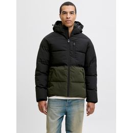 Jack & Jones Steppjacke JACK & JONES "JJEOWEN PUFFER SN", Herren, Gr. L, schwarz (rosin detail:schwarz blocking), Web, Obermaterial: 100% Polyester, colorblocking, regular fit, Rippbündchen, Jacken