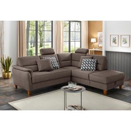 Ecksofa Home Affaire "Palmera L-Form, B: 236 cm", braun, B:236cm H:89cm T:212cm, 100% Polyester;Struktur (100% Polyester);Luxus-Microfaser in Lederoptik (100% Polyester), Sofas, Ecksofa, optional Bettfunktion & Bettkasten, Federkern