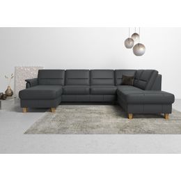 Wohnlandschaft Home Affaire "Palmera U-Form, B: 308 cm", schwarz, B:308cm H:89cm T:212cm, Luxus-Microfaser (100% Polyester);Struktur (100% Polyester);Luxus-Microfaser in Lederoptik (100% Polyester), Sofas, optional Bettfunktion & Bettkasten, Federkern