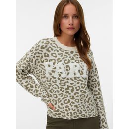 Véro Moda Strickpullover VERO MODA "VMTRES BIEN LS O-NECK PULLOVER", Damen, Gr. XS, birch detail:with mermaid, Strick, Obermaterial: 52% Viskose, 28% Polyester, 20% Nylon, bedruckt, regular fit normal, Rundhals, Pullover
