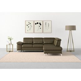 Sit & More Ecksofa SIT & MORE "Cabrio L-Form, B: 274 cm, mit Sitztiefen-, Arm- & Kopfteilverstellung", gr&uuml;n (olive), B:274cm H:87cm T:230cm, Sofas, Ecksofa, 3 Nierenkissen, Federkern, optional Bettfunktion und Stauraum