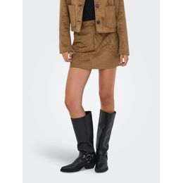 Lederimitatrock Only "ONLTULIP LIFE FAUX SUEDE SKIRT OTW", Damen, Gr. XS (34), braun (cognac), Web, Obermaterial: 90% Polyester, 10% Elasthan, unifarben, Modisch, figurbetont, Röcke