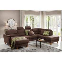 Wohnlandschaft Home Affaire "Palmera U-Form, B: 308 cm", braun (nuss), B:308cm H:89cm T:212cm, 100% Polyester;Struktur (100% Polyester);Luxus-Microfaser in Lederoptik (100% Polyester), Sofas, optional Bettfunktion & Bettkasten, Federkern