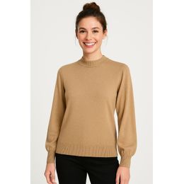 Strickpullover Only "ONLBIRTHE O-NECK PULLOVER ZL KNT", Damen, Gr. S, beige (beige detail:melange), Strick, Obermaterial: 50% Viskose, 27% Nylon, 23% Polyester, meliert, normal, hoch geschlossener Ausschnitt, Pullover