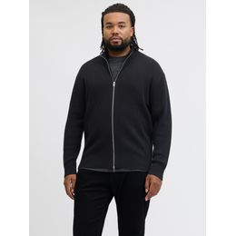 Jack & Jones PlusSize Strickjacke "JJEPERFECT KNIT ZIP CARDIGAN NOOS PLS", Herren, Gr. 4XL, schwarz, Strick, Obermaterial: 50% Baumwolle, 50% Polyester, JACK & JONES PLUSSIZE, unifarben, slim fit, hoch geschlossener Ausschnitt, Strickjacken
