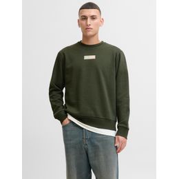 Jack & Jones Sweater JACK & JONES "JJPAN SWEAT CREW NECK", Herren, Gr. M, duffel bag, angeraute Sweatware, Obermaterial: 60% Baumwolle, 40% Polyester, bedruckt, regular fit, Rundhals, Rippbündchen, Sweatshirts