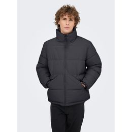 Only & Sons Steppjacke ONLY & SONS "ONSPACK LIFE PUFFER JACKET OTW", Herren, Gr. L, phantom, Web, Obermaterial: 100% Polyester, unifarben, regular fit normal, hoch geschlossener Ausschnitt, Jacken