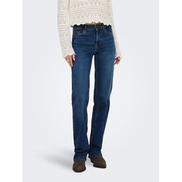 Straight-Jeans Only "ONLBLUSH MID STRAIGHT DNM TAI021 NOOS", Damen, Gr. L (40), Länge 30, blau (dunkelblau denim), Denim/Jeans, Obermaterial: 92% Baumwolle, 6% Elastomultiester, 2% Elasthan, unifarben, stretch fit, Jeans
