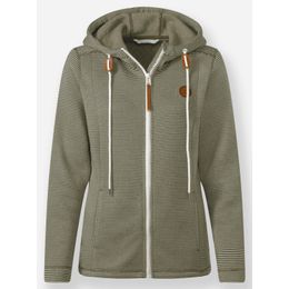 WITT Damen Fleecejacke mit Nahttaschen, oliv-ecru-geringelt, Gr&ouml;&szlig;e 42
