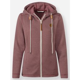 WITT Damen Fleecejacke mit Nahttaschen, rotbraun-ecru-geringelt, Gr&ouml;&szlig;e 38